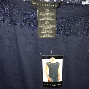 Grace Elements | Tops | Grace Elements Xxl Lace Beaded Top Navy | Poshmark